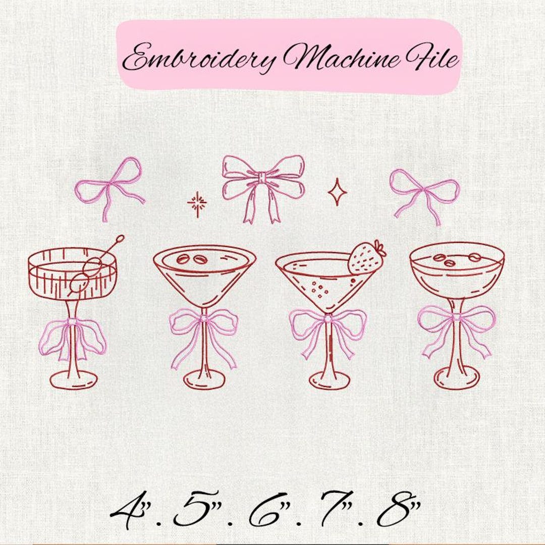 Coquette Christmas Cocktail With Bow Embroidery File, Cute Cocktails ...