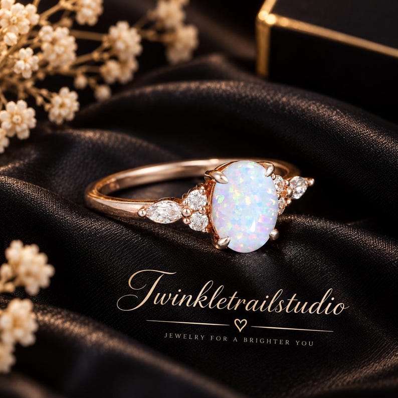 Opal Ring 14k Solid Gold Ring, October Birthstone Ring Stunning Oval ...