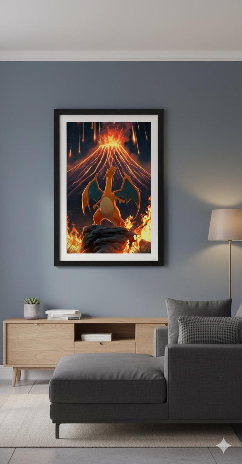 Charizard Volcano Art Print: Fire Dragon 4K Poster (digital Download ...