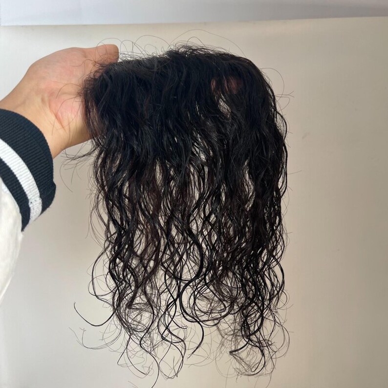 Natural Black Curly Human Hair Topper - Short Wiglet With Clips - Etsy