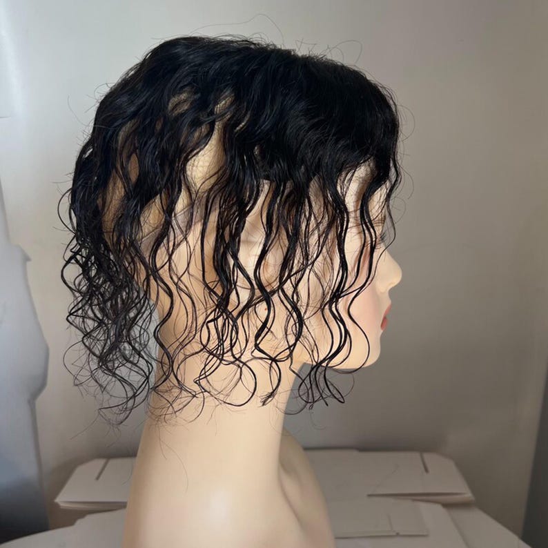 Natural Black Curly Human Hair Topper - Short Wiglet With Clips - Etsy