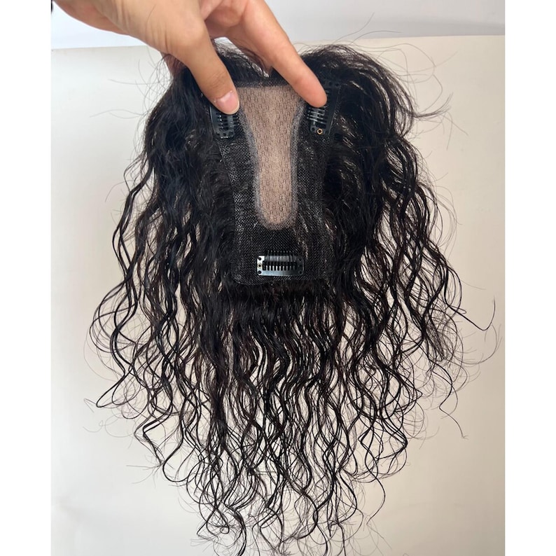 Natural Black Curly Human Hair Topper - Short Wiglet With Clips - Etsy