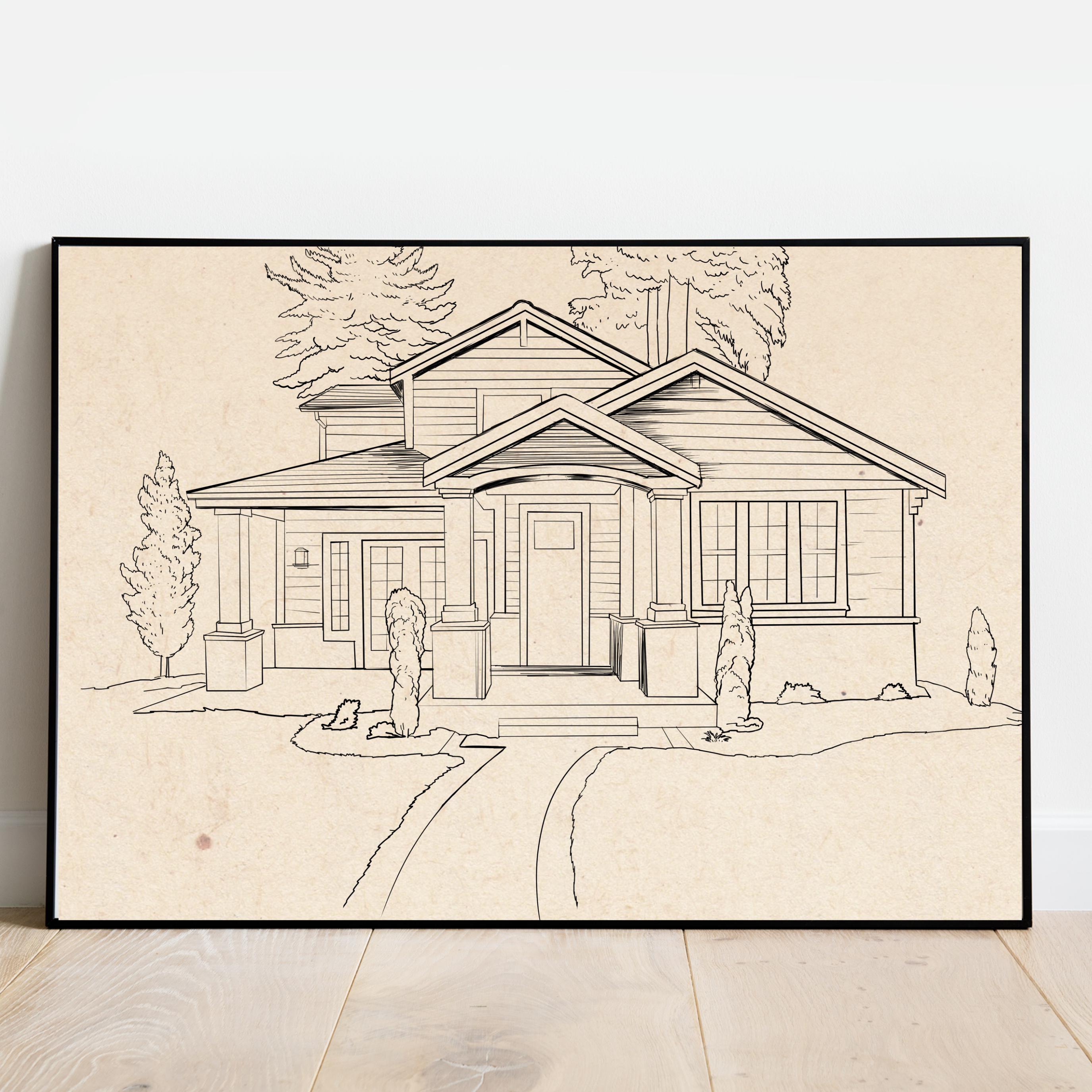 Custom Hand-drawn Home Portrait Sketch, Housewarming Gift, Personalized ...