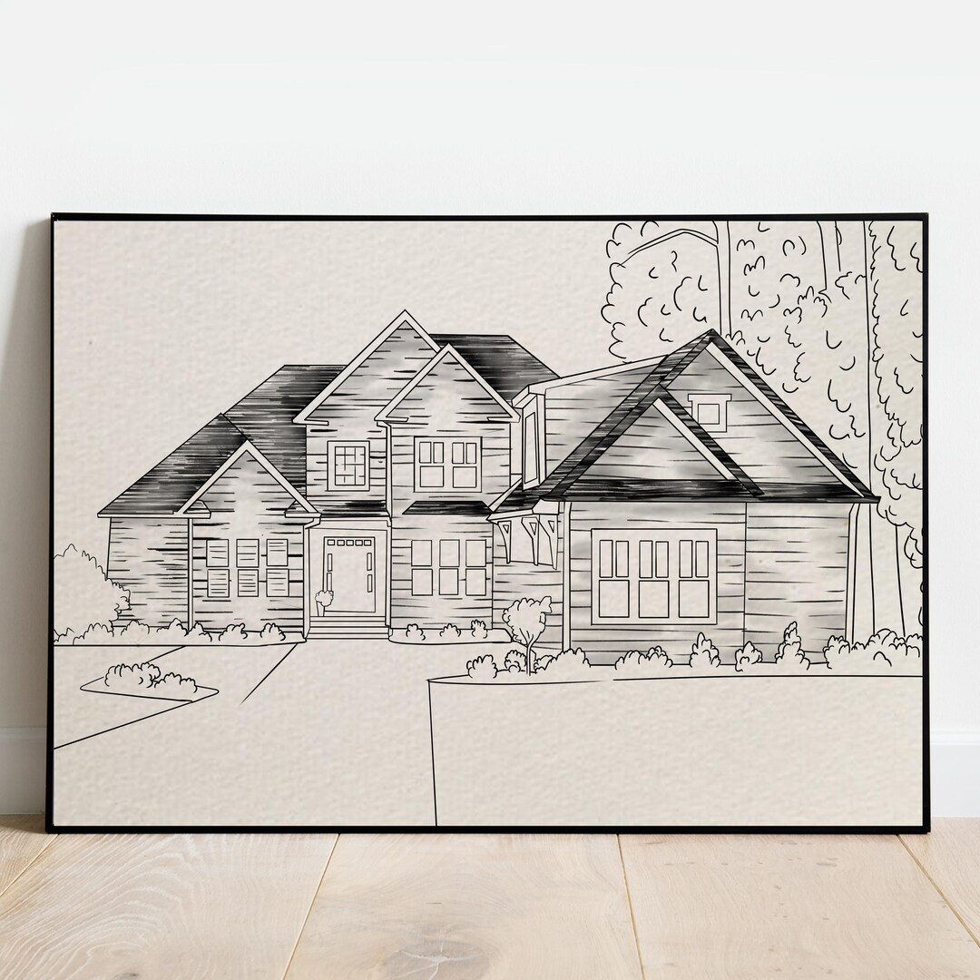 Custom Hand-drawn Home Portrait Sketch, Custom House Drawing ...