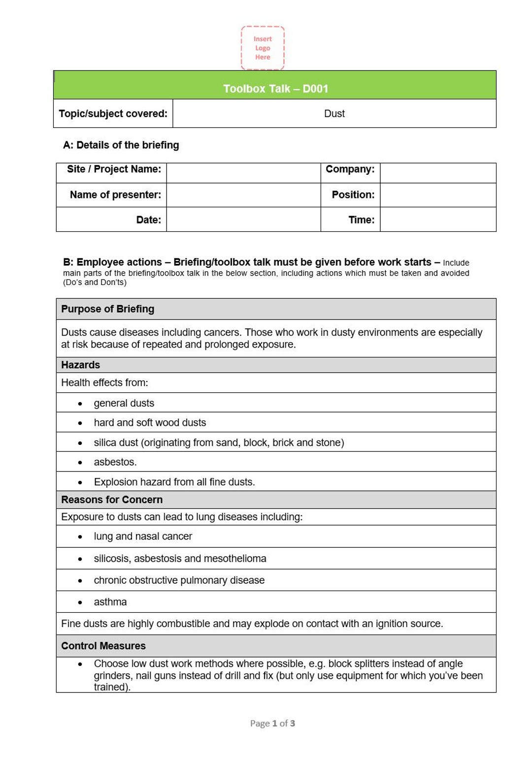 UK Tool Box Talks for Construction, 18 Documents (word Document)- Easy ...