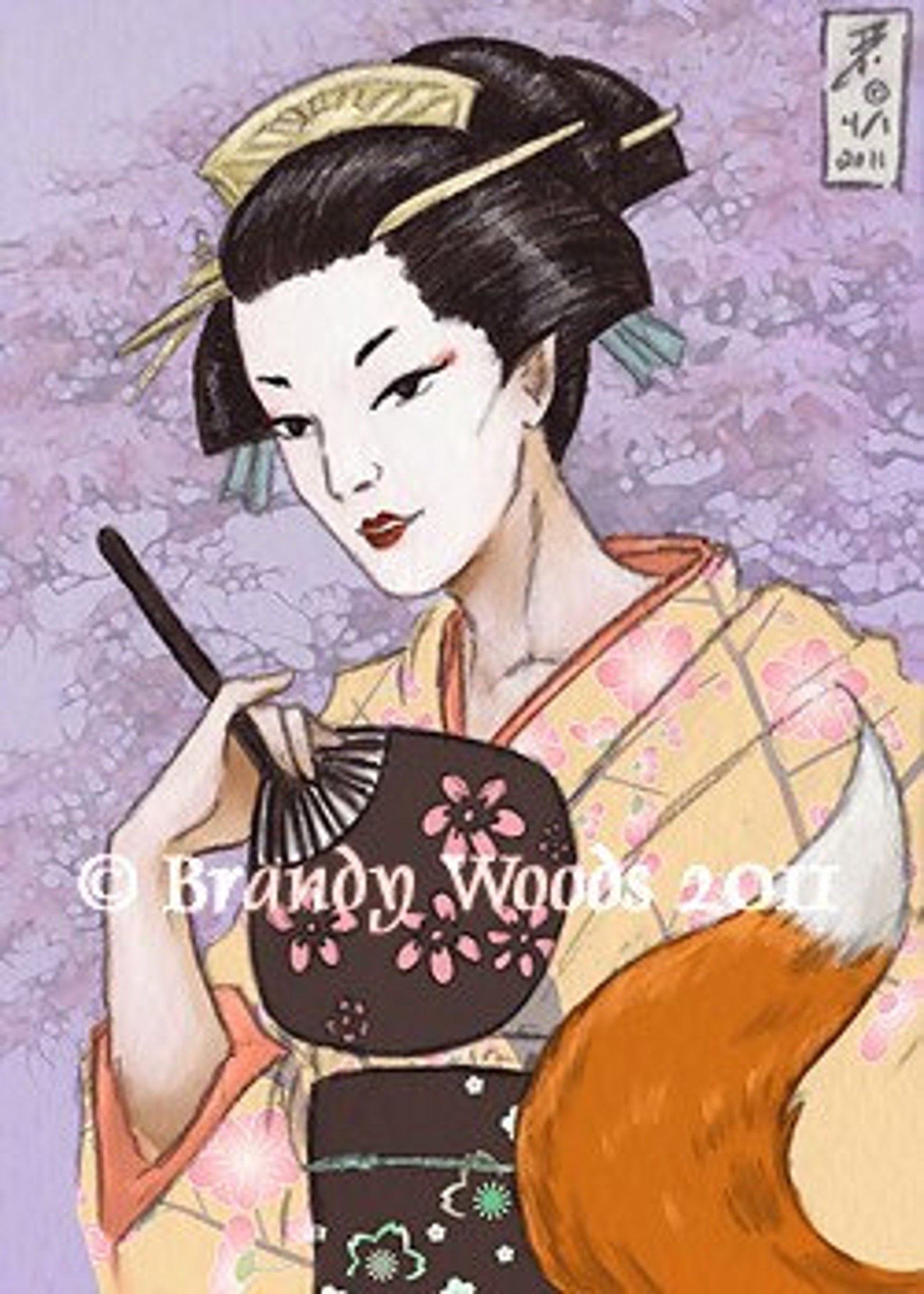 Japanese Kitsune Geisha Fox ACEO Fantasy Art Print - Brandy Woods - Etsy