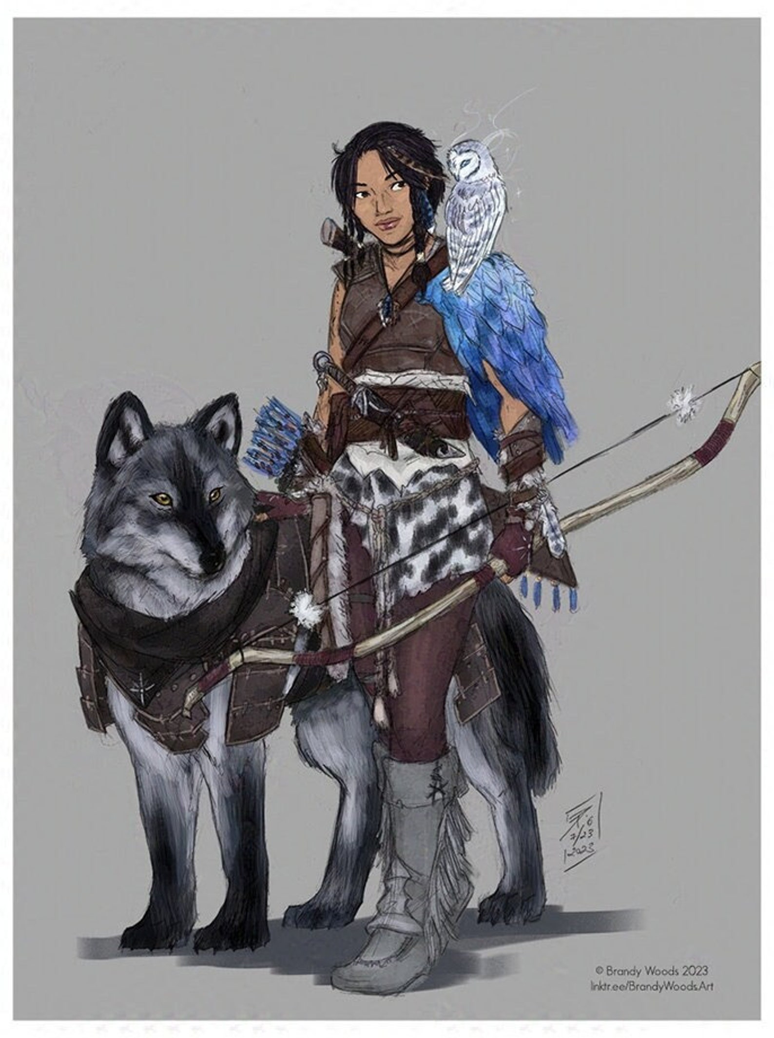 D&D Human Shoanti Tribal Ranger With Bow and Direwolf - Fantasy Art Print - Etsy