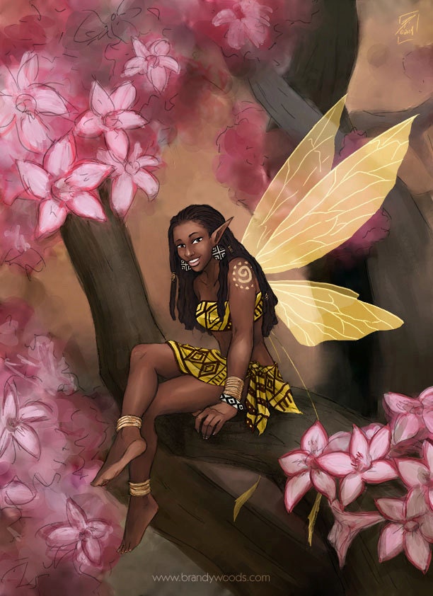 Copper - African Fairy With Impala Lily Flowers Fantasy Art Print 8.5 X ...
