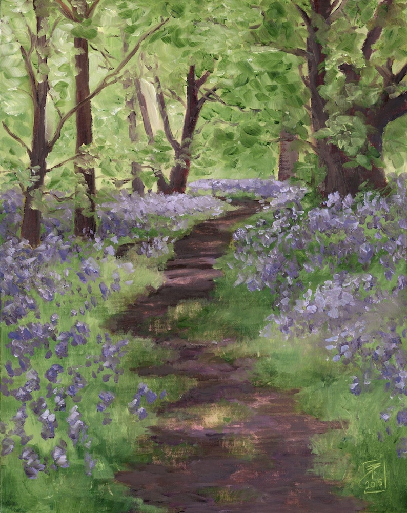 Bluebell Path in the Forest - Fine Art Landscape Print of Oil Painting ...