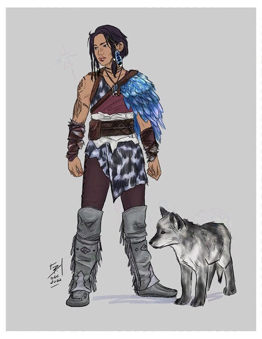 D&D Human Shoanti Tribal Ranger With Wolf Pup Fantasy Art Print - Etsy