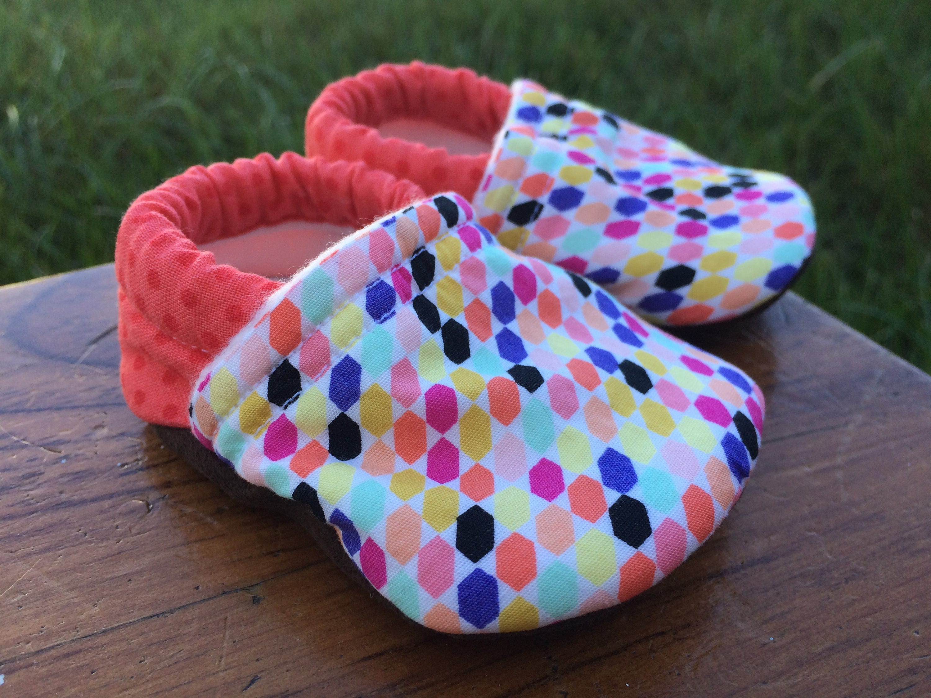 Baby Shoes - Multi-colored Geometic Print With Coral Polka-dot Fabric ...