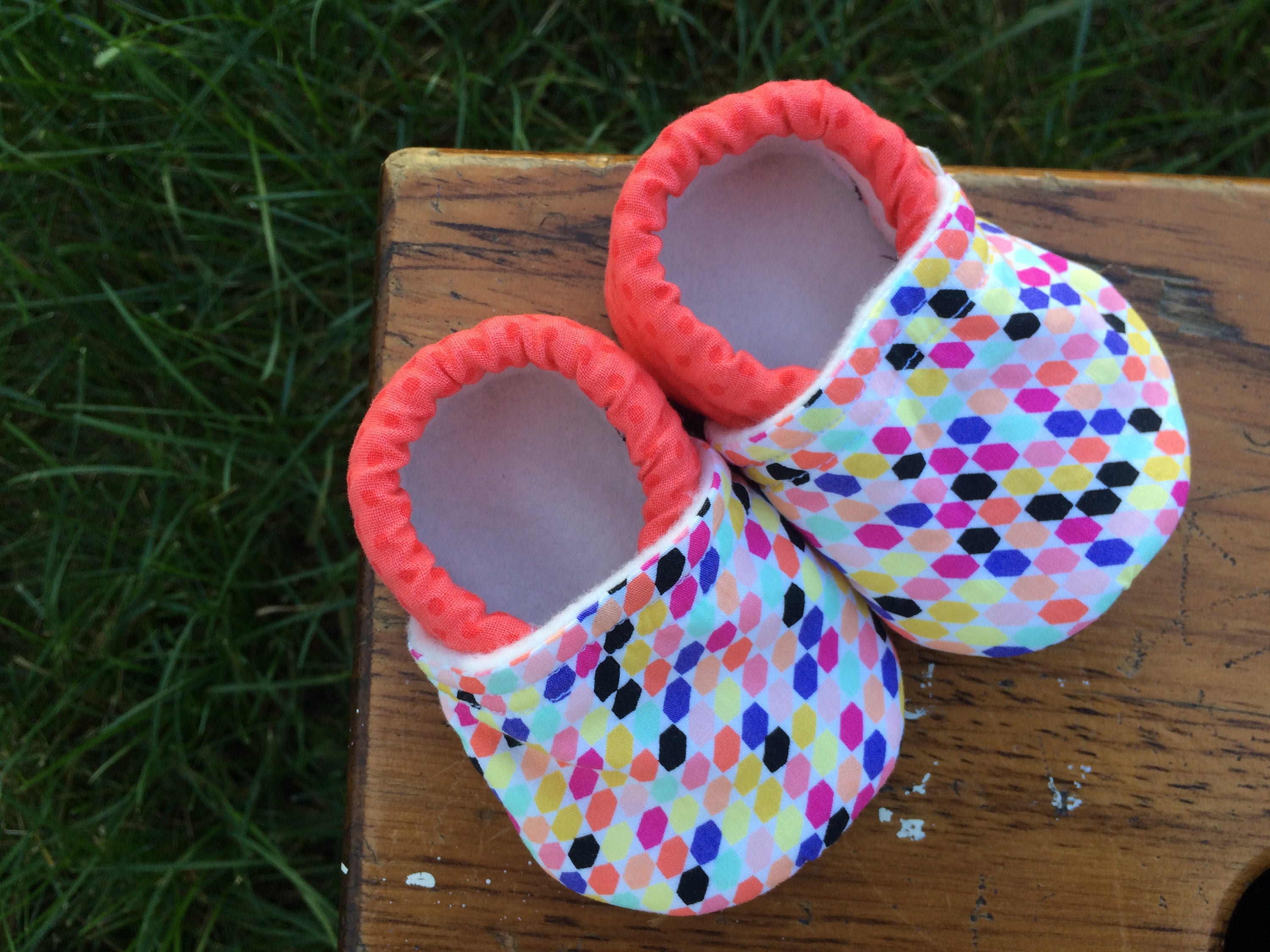 Baby Shoes - Multi-colored Geometic Print With Coral Polka-dot Fabric ...