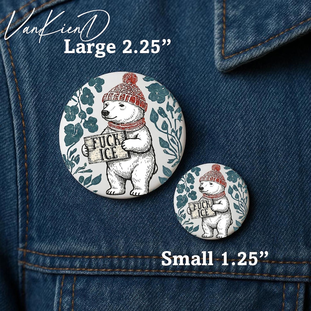 Fuck ICE Polar Bear Pin Button, Abolish ICE Pin, Funny Political Cat ...