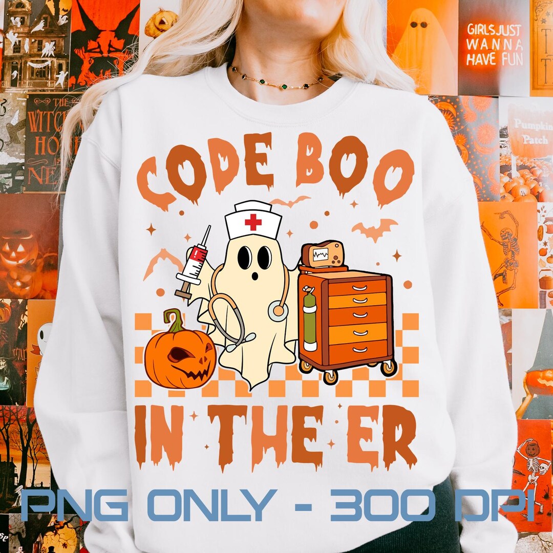 Code Boo in the Er Emergency Nurse Halloween Png, Retro Halloween ...