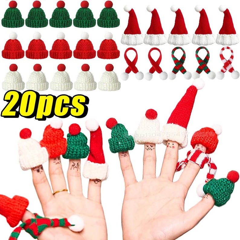 Mini Santa Knitted Hat, Scarf Set Small Christmas, Costume for Dolls ...
