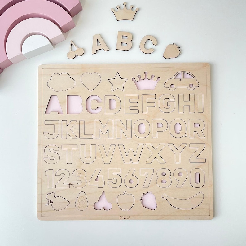 Buy Wooden Alphabet Number Puzzle Board, Montessori Educational Toy ...