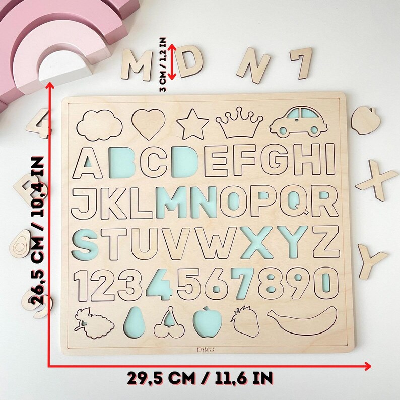 Buy Wooden Alphabet Number Puzzle Board, Montessori Educational Toy ...