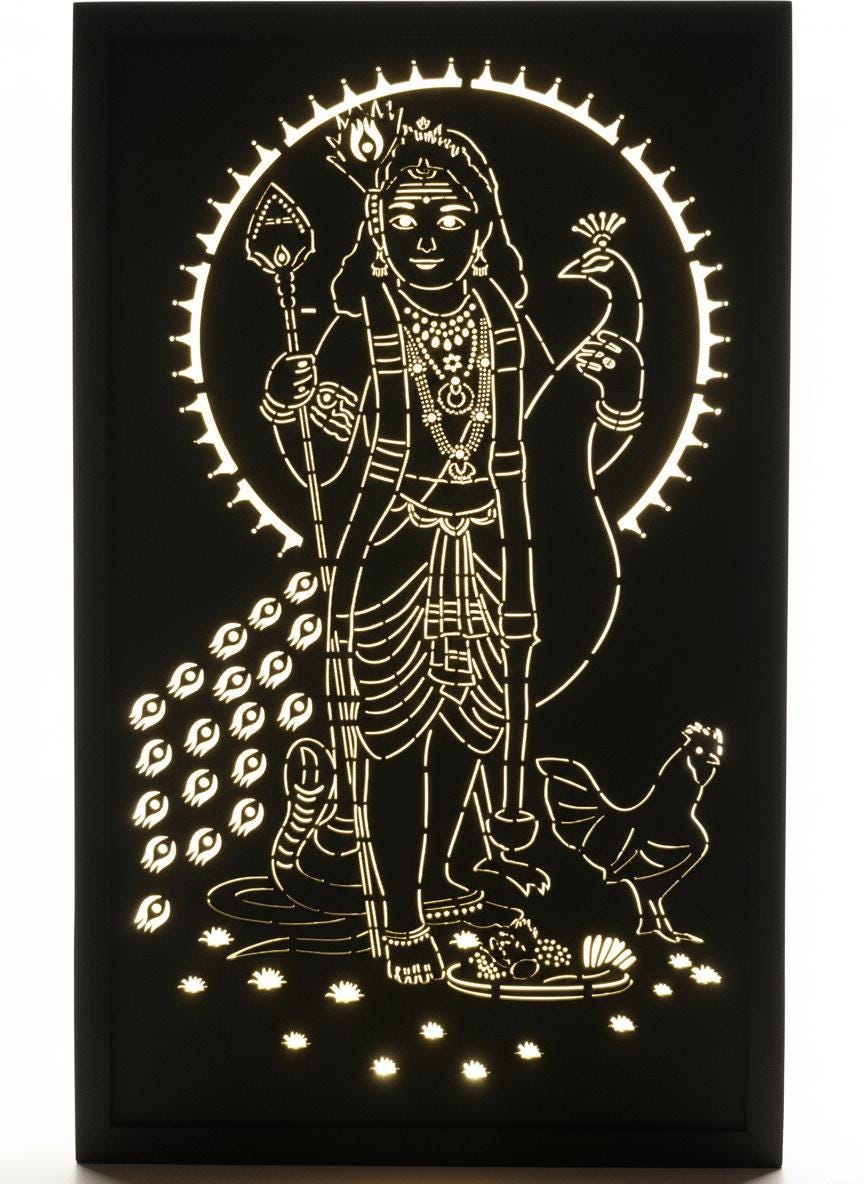 Lord Murugan LED Wall Art: Laser Cut Wooden Hindu God Decor - Etsy