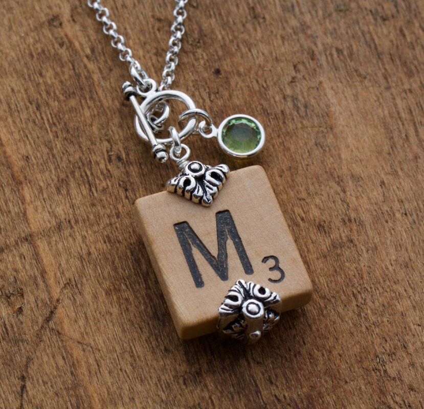 Scrabble Letter Necklace-scrabble Tile Jewelry-birthstone Necklace ...