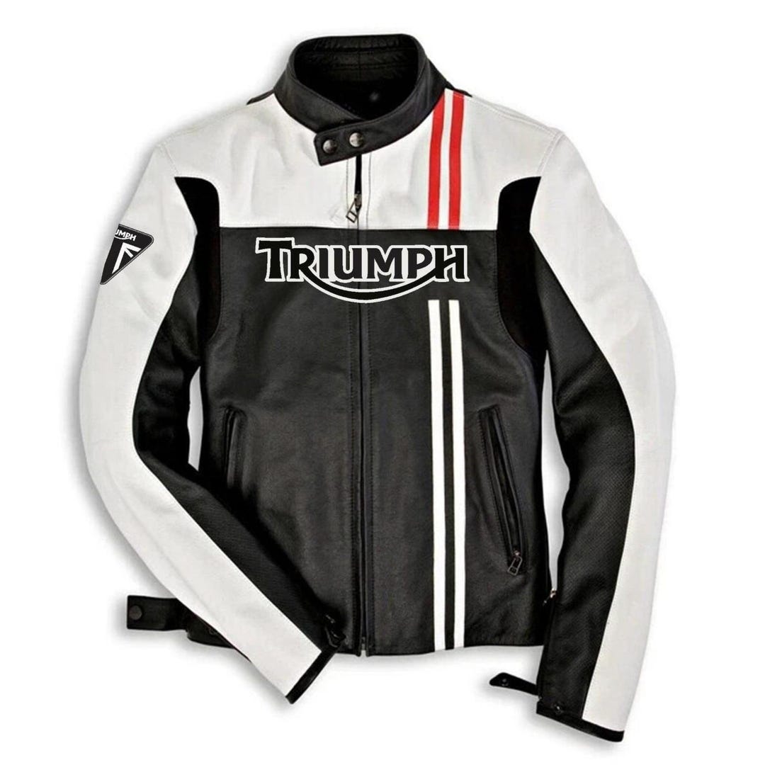 Triumph Black & White Leather Racing Jacket | Genuine Cowhide ...