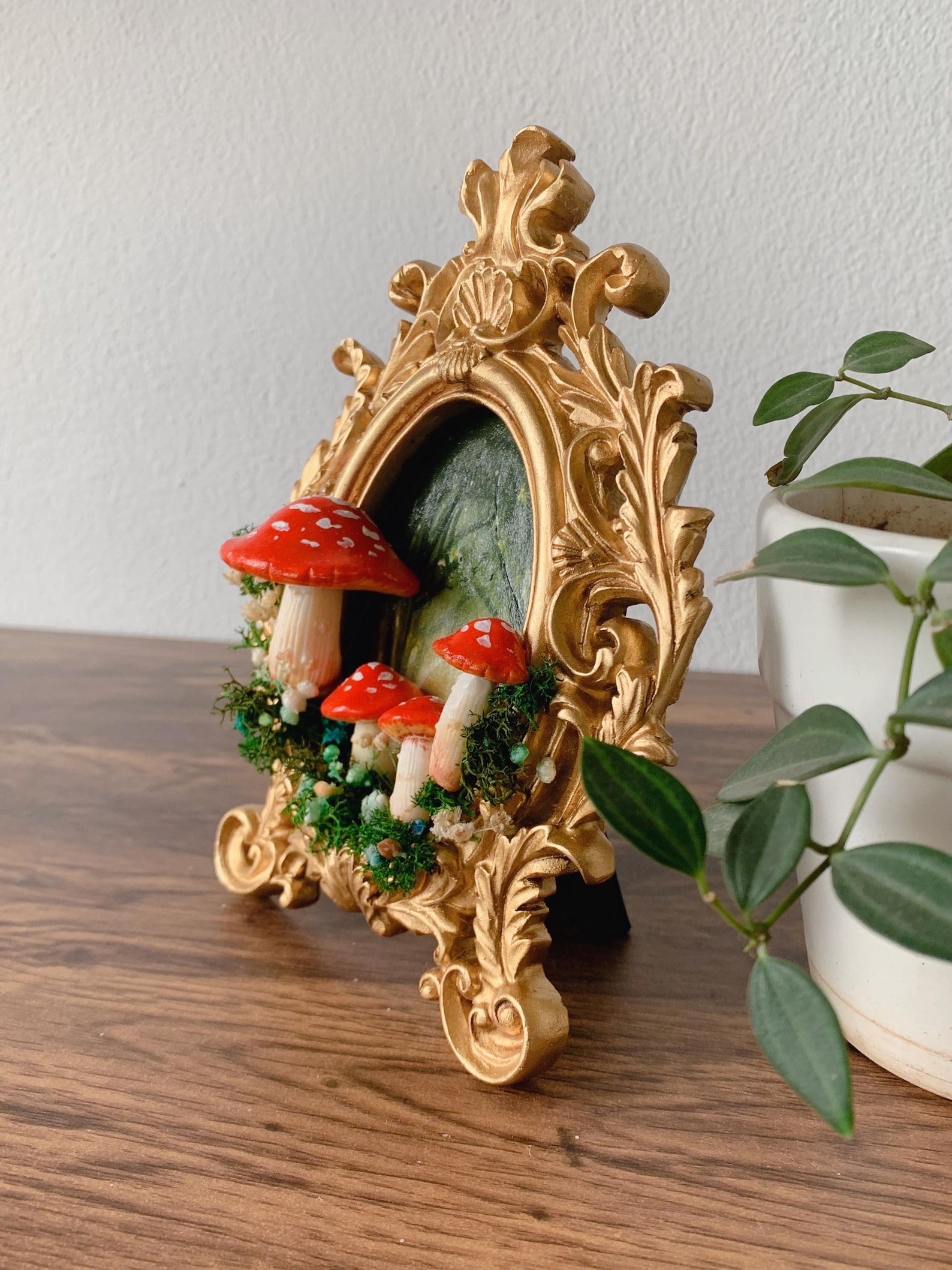 Mushroom Terrarium Shadow Box, Vintage Handmade Oil Painting of ...