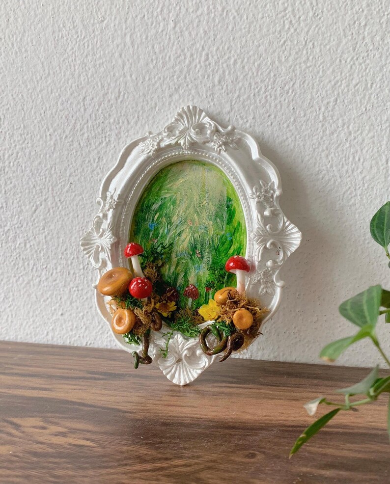 3D Mushroom Forest Painting, Terrarium Art Hand Painted Oil Painting ...