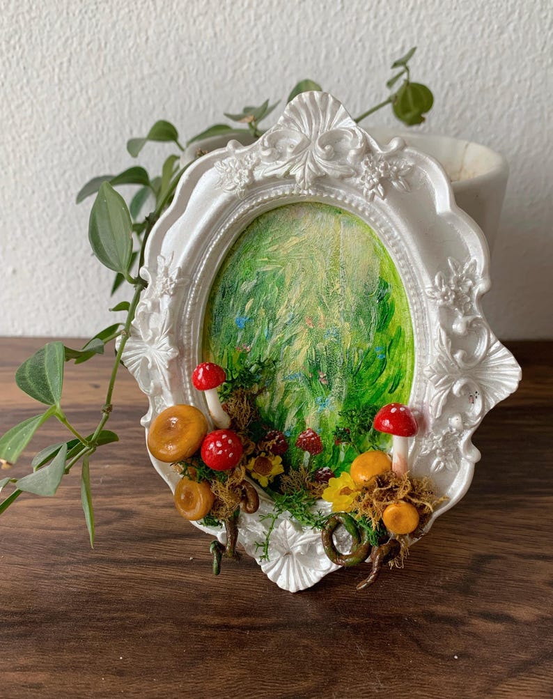 3D Mushroom Forest Painting, Terrarium Art Hand Painted Oil Painting ...