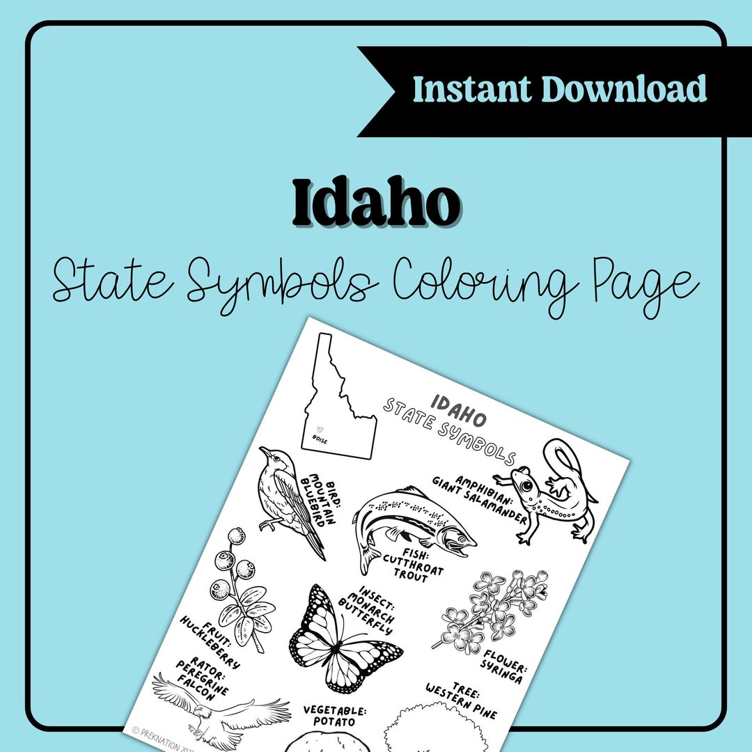 Instant Download Idaho State Symbols Coloring Page State - Etsy