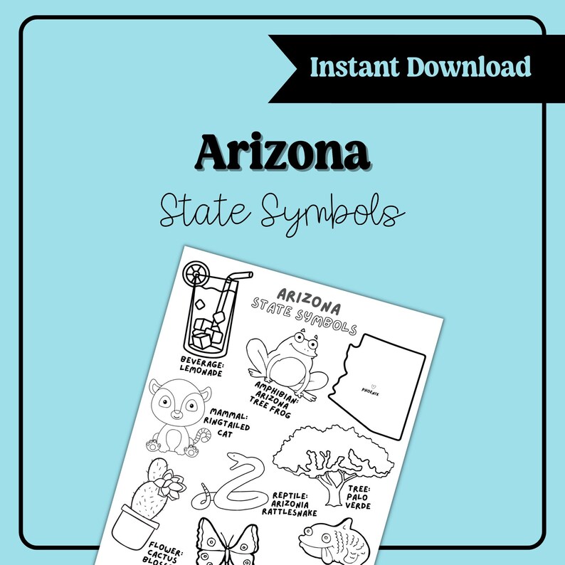 Instant Download Arizona State Symbols Coloring Page - Etsy
