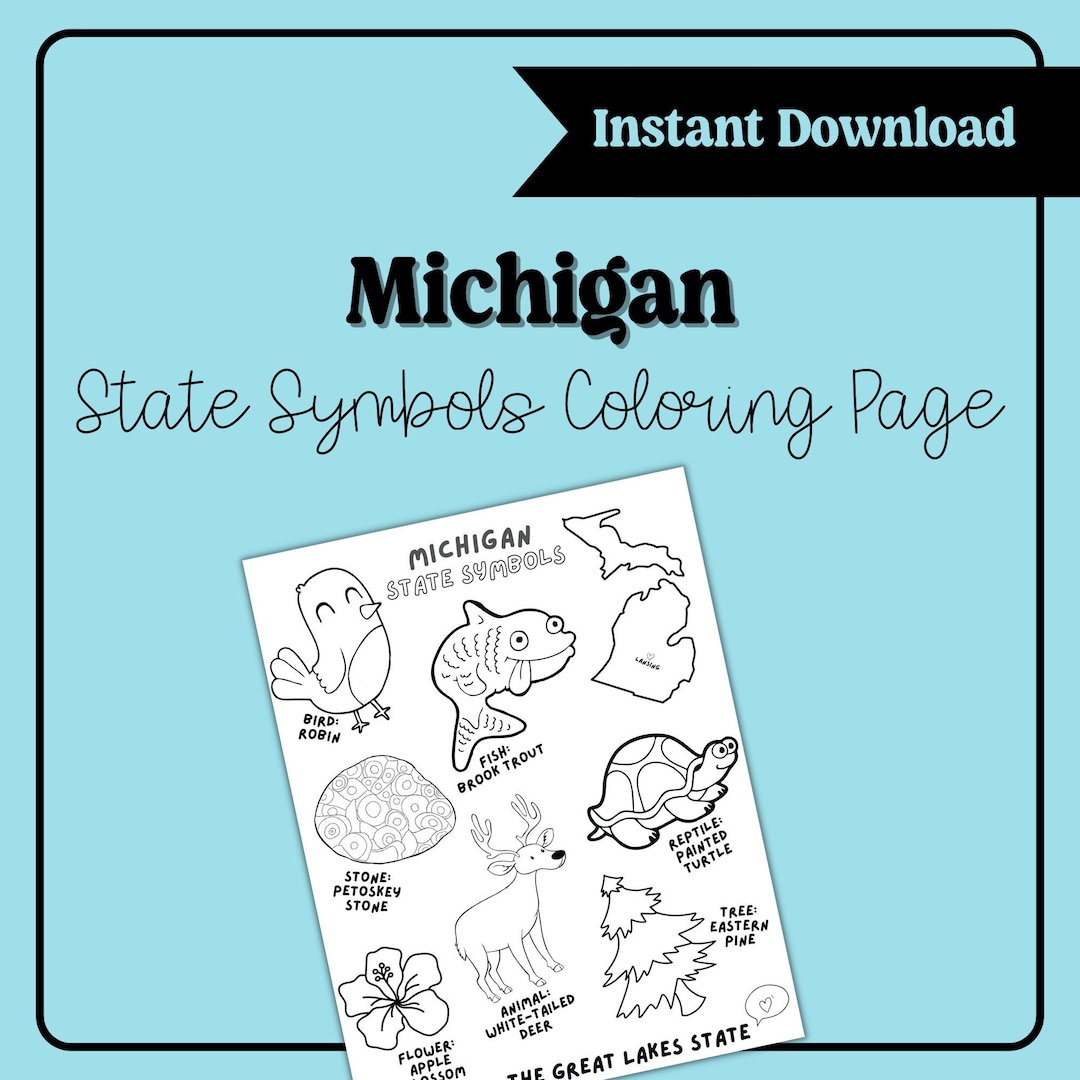 Instant Download Michigan State Symbols Coloring Pages - Etsy