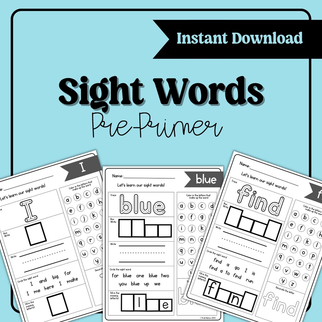 Instant Download Pre-primer Sight Words Dolch Sight Words - Etsy