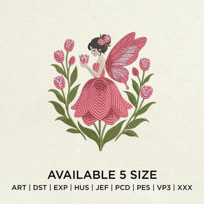 Fairy Flower Embroidery Design, Floral Fairy Digital File, Cute Garden ...