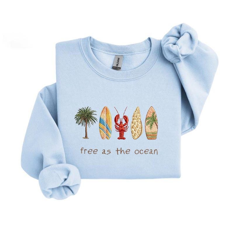 Free as the Ocean Embroidery Design, Beach Summer Quote With Palm Tree ...