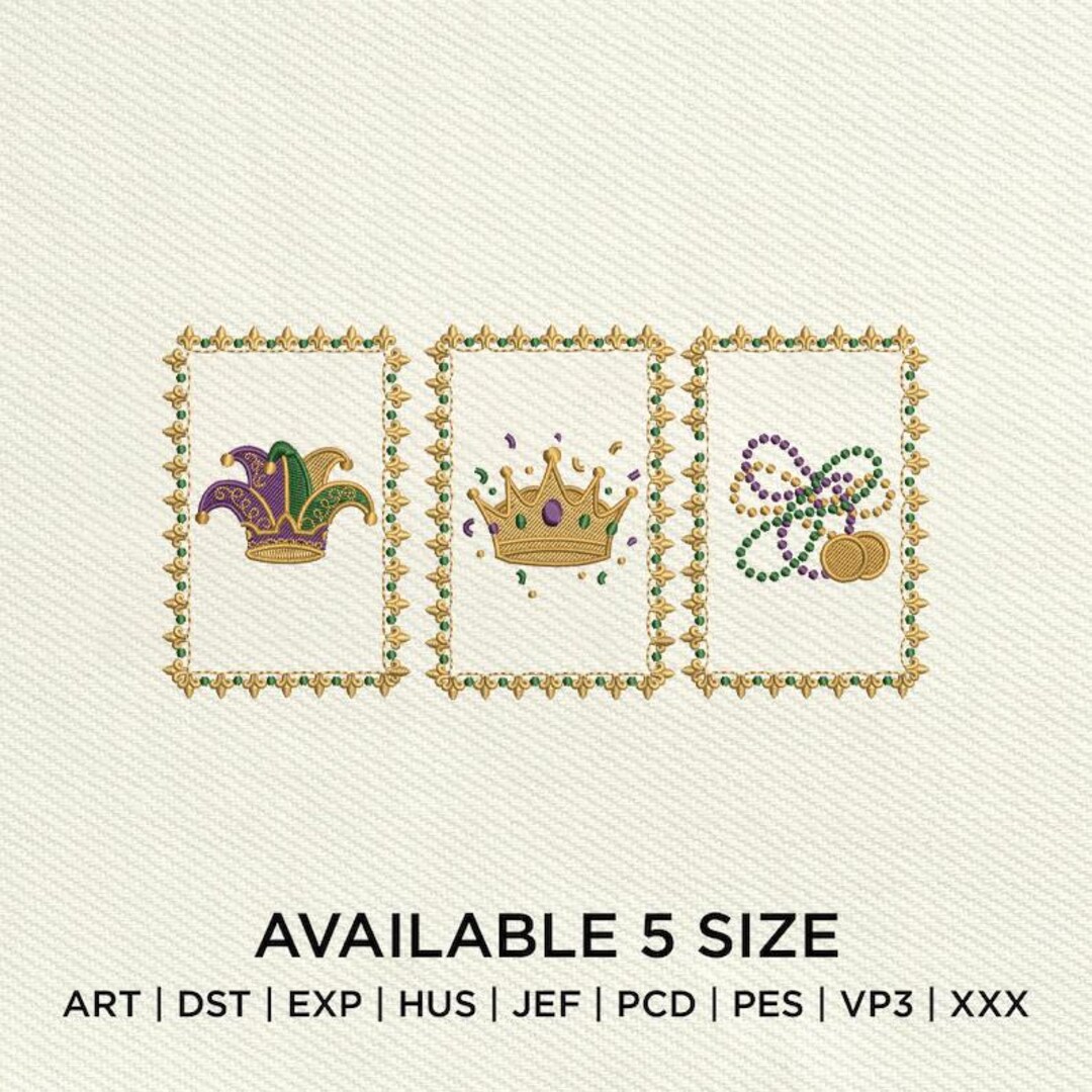 Mardi Gras Frame Embroidery Design Set, Carnival Crown Jester Beads ...