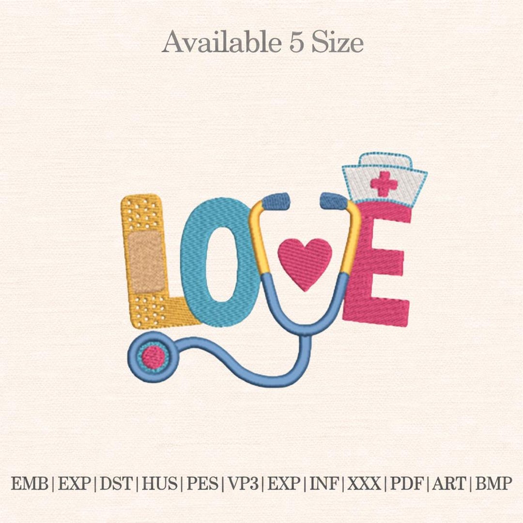Love Nurse Embroidery Design, Medical Stethoscope Love Embroidery File ...