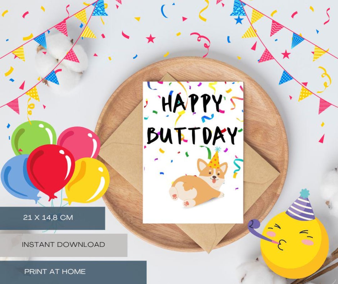 Happy Buttday - Funny Birthday Card - Printable Digital Cards - Instant ...