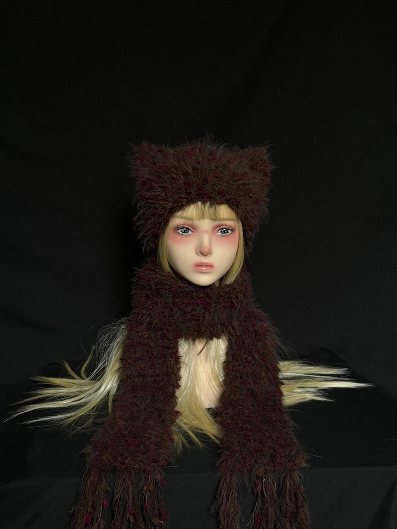 Handmade Furry Cat Ear Hat Scarf Set, Y2K Fairy Accessory - Etsy