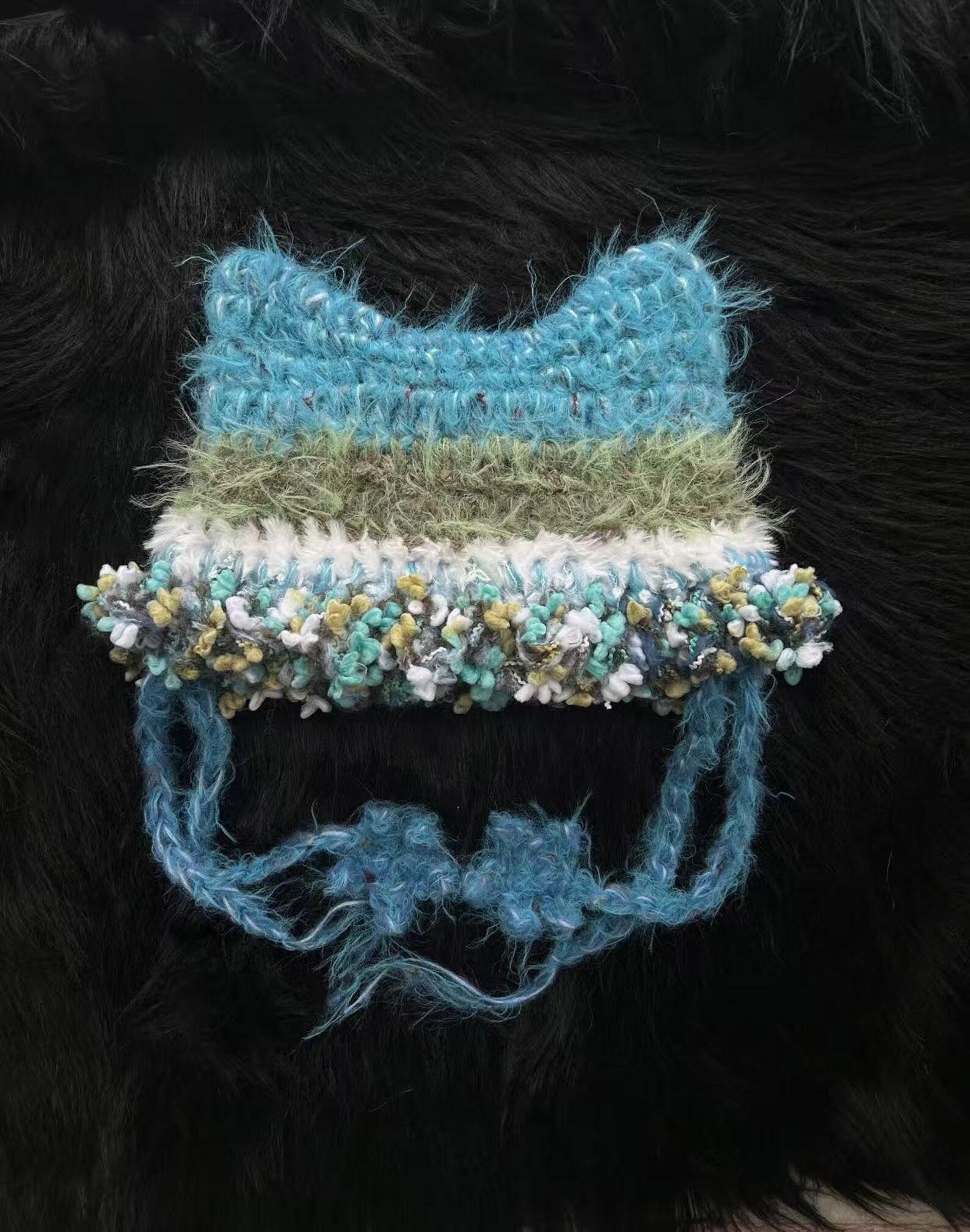 Handmade Furry Cat Ear Hat, Fluffy Blue Knit Hat With Ears and Braided ...