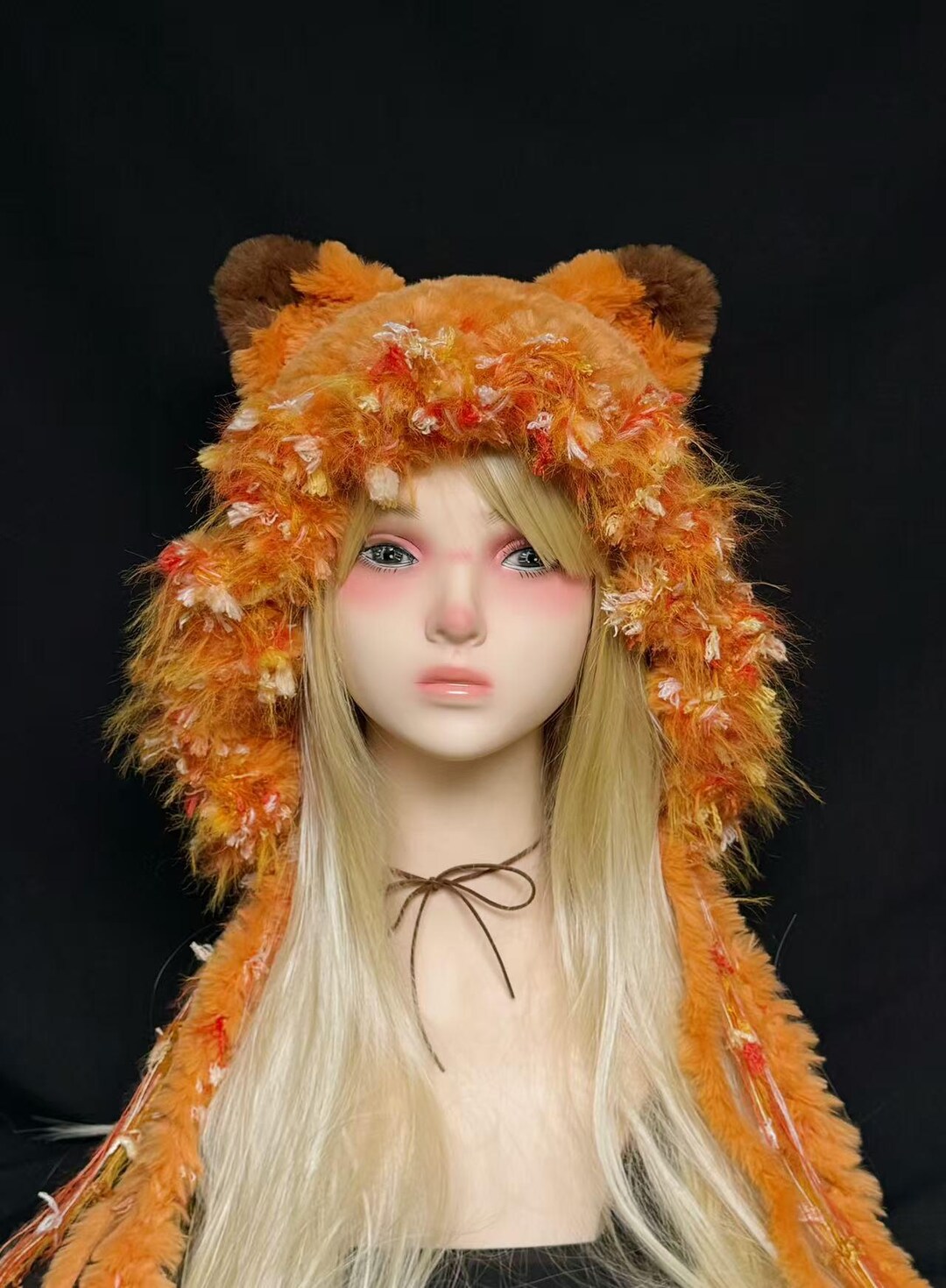 Handmade Fluffy Animal Ear Hood | Orange Furry Winter Hat With Long ...