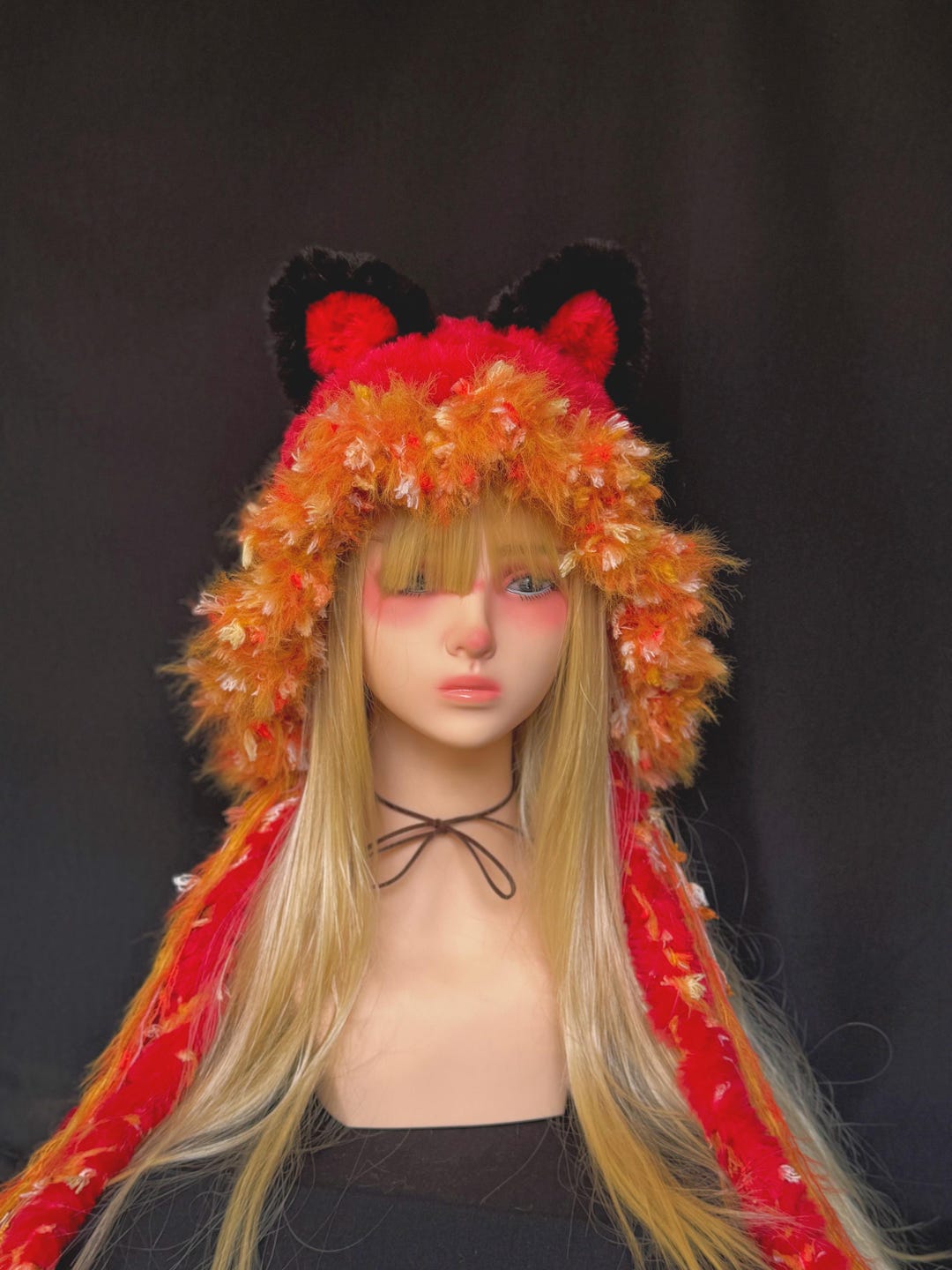 Red Fox Ear Hood Hat – Handmade Fuzzy Animal Hat With Long Ties - Etsy