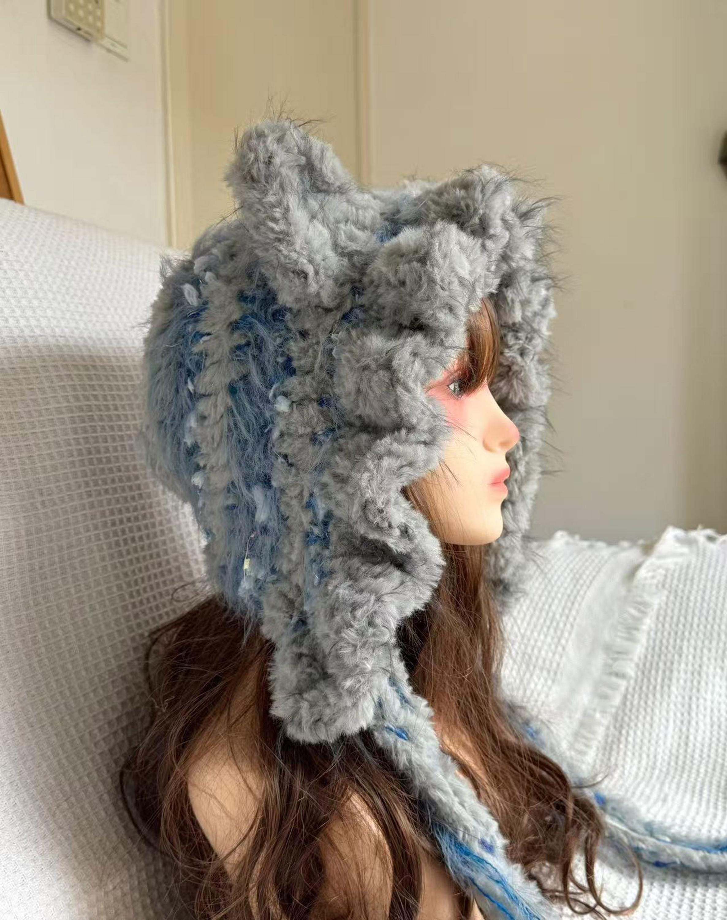 Handmade Fluffy Wolf Ear Hat – Cosplay Faux Fur Hood With Scarf - Etsy