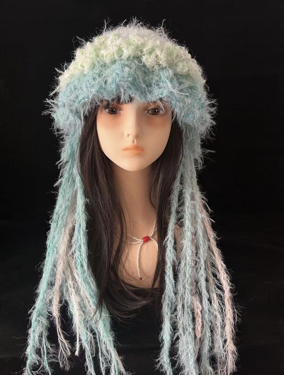 Handmade Jellyfish Crochet Hat, Ocean Inspired Fuzzy Beanie With Long ...