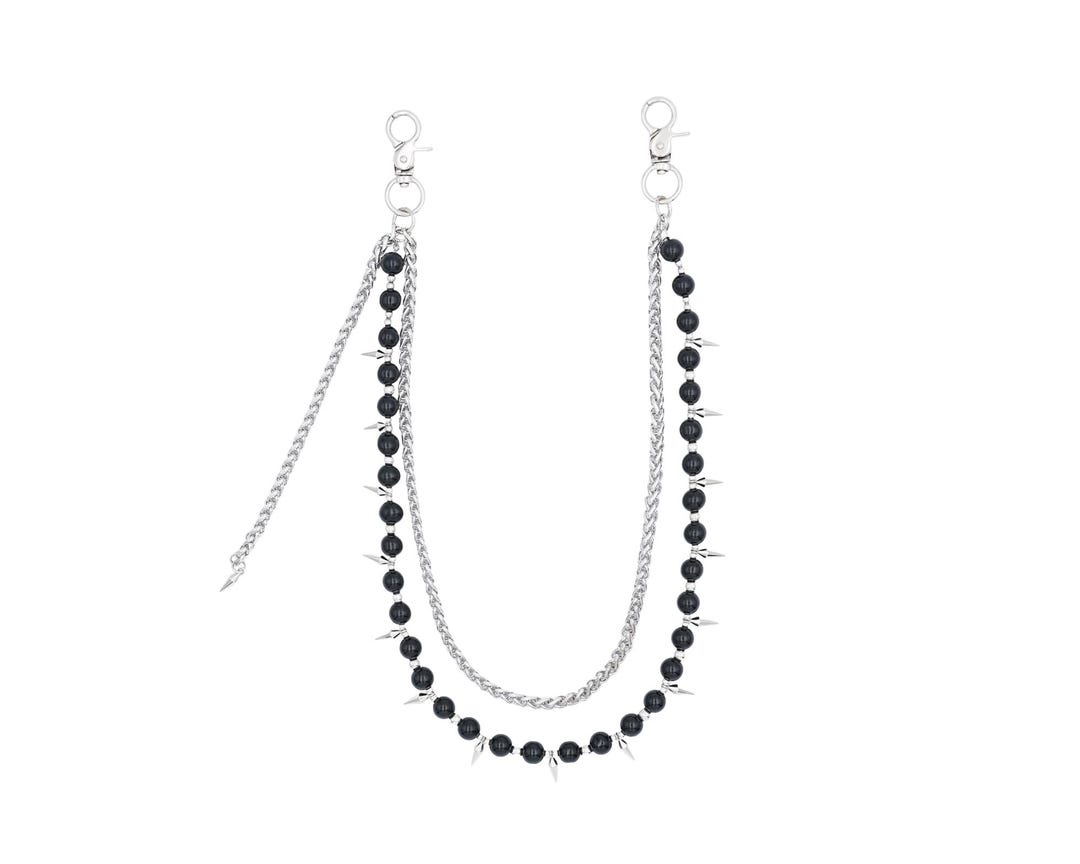 Black Beaded Spike Wallet Chain – Handmade Gothic Streetwear Pants ...
