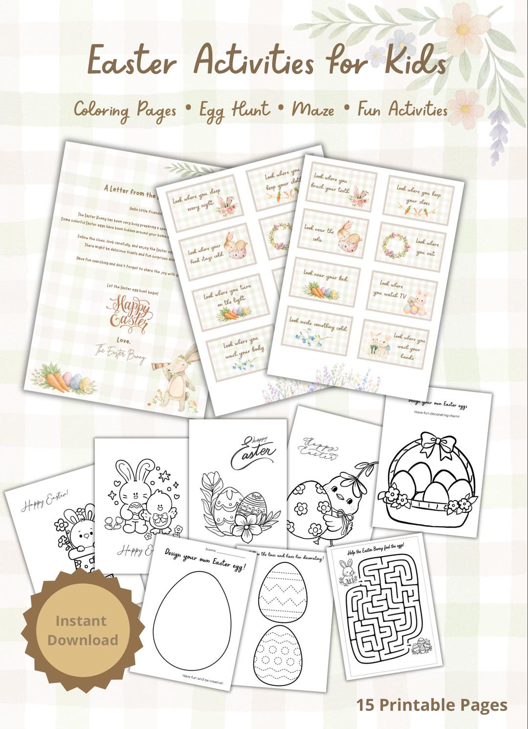 Easter Activities for Kids Printable Bundle | Egg Hunt Clues, Coloring ...