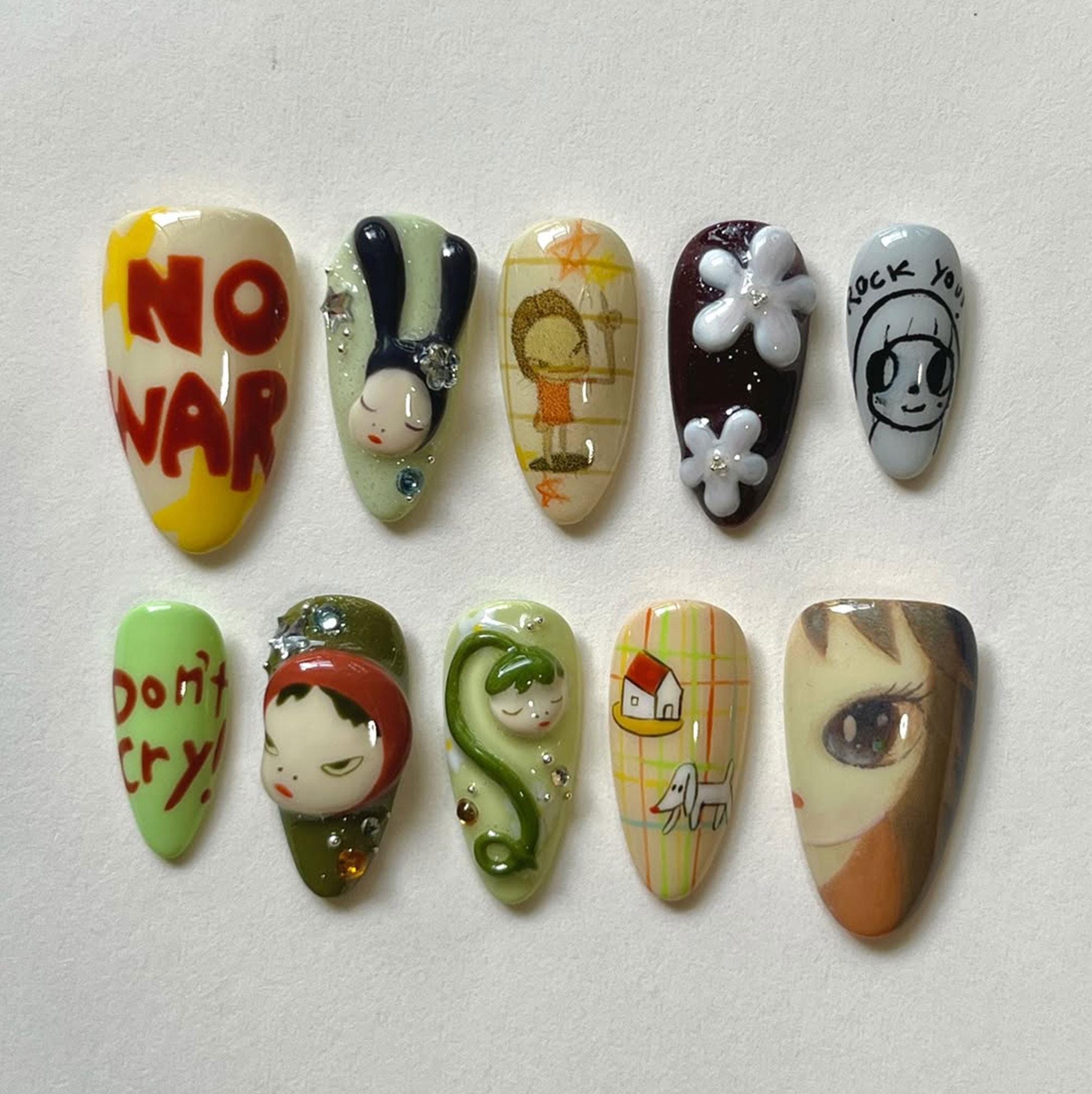 Handmade Pop Art Press on Nails | Retro Cartoon & Anti-war Design ...