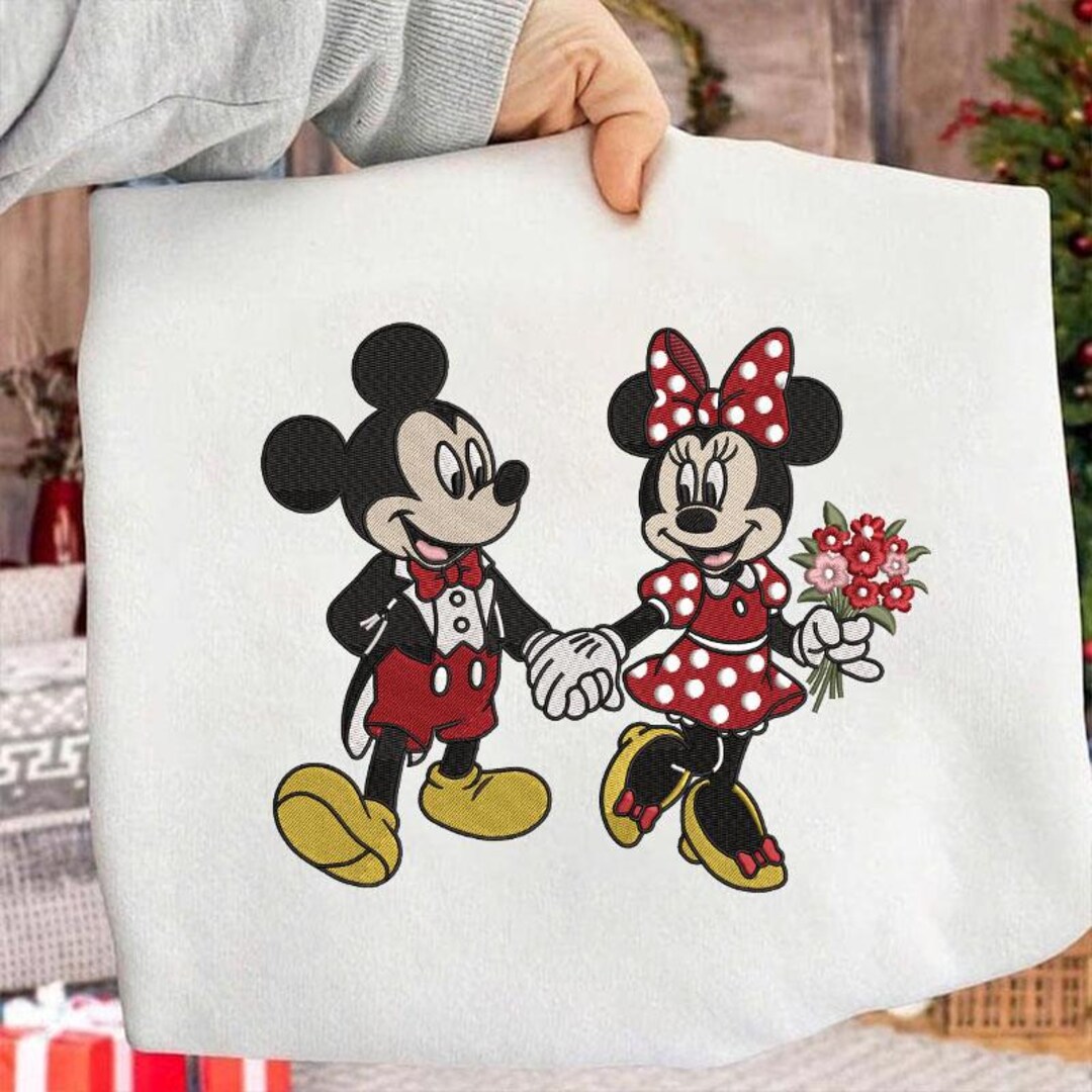 Cute Cartoon Mouse Couple Embroidery Design, Romantic Holding Hands ...