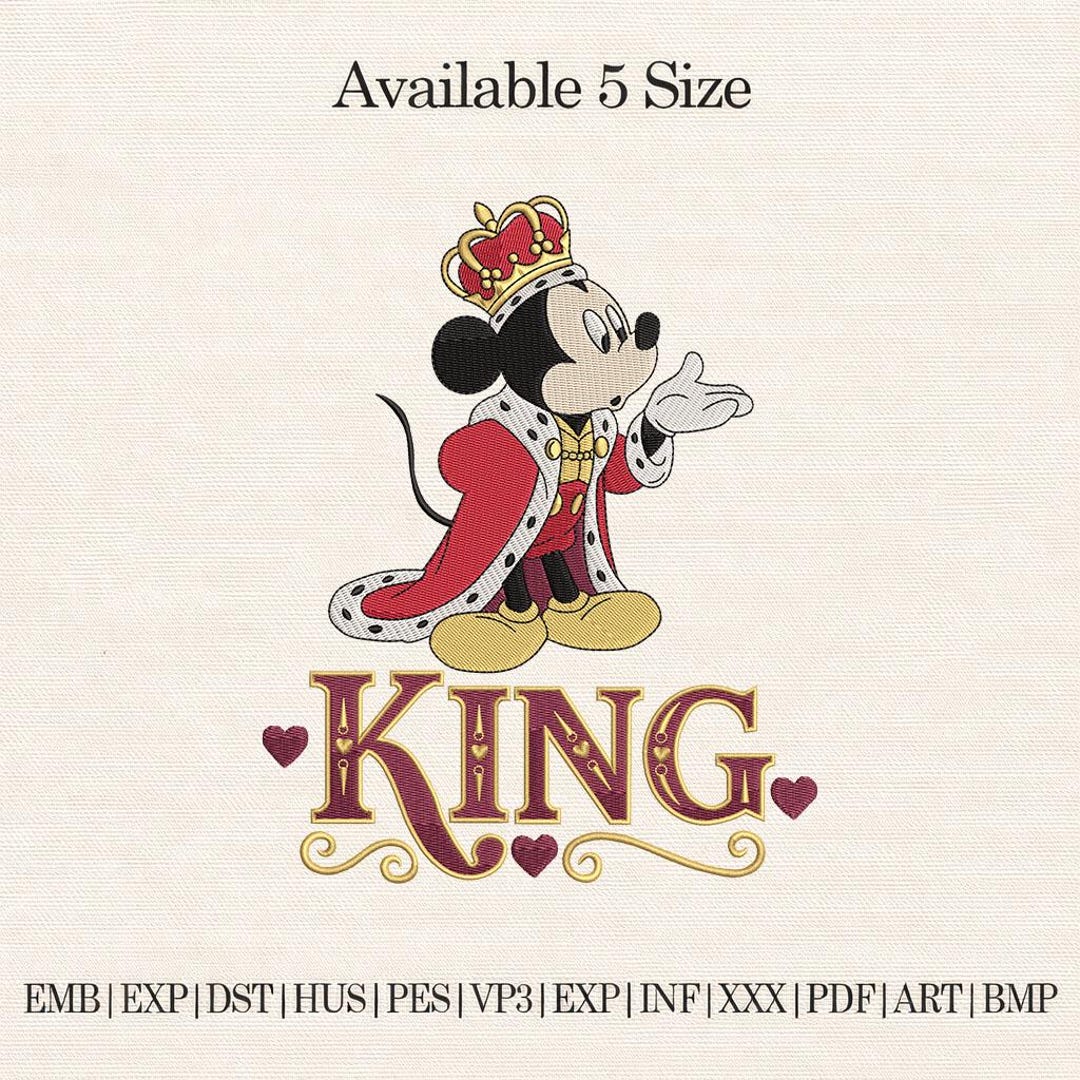 King Mouse Embroidery Design, Royal Cartoon Mouse With Crown, Love King ...