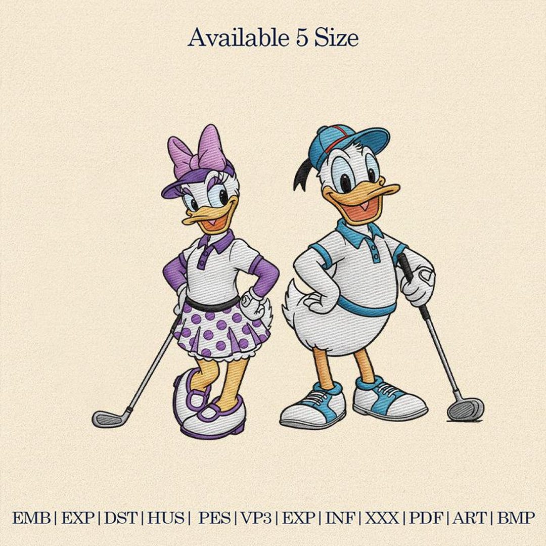 Embroidered Cute Duck Couple Golf Design, Cartoon Characters Playing ...