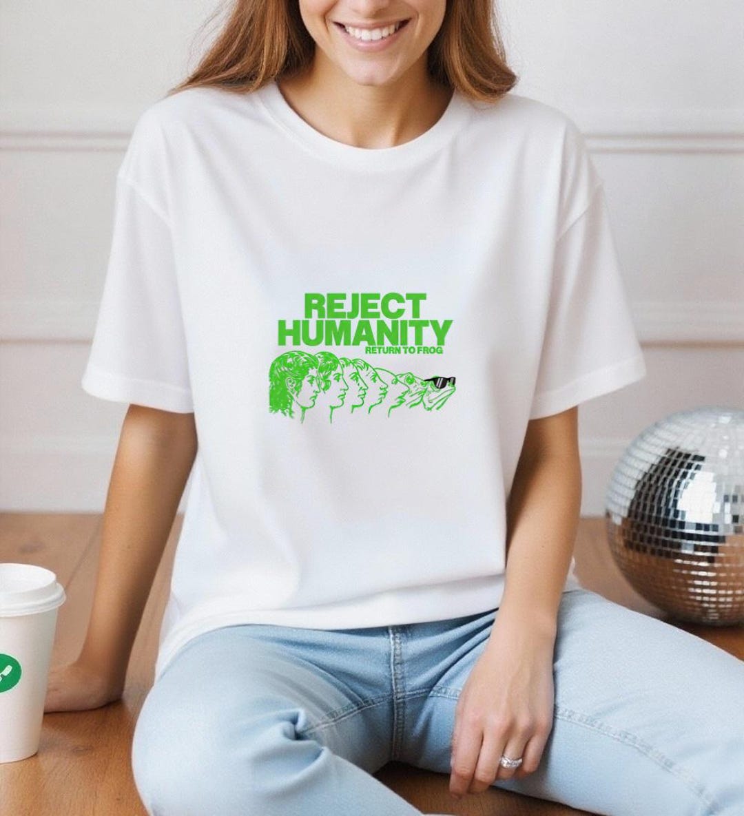 Reject Humanity Return to Frog T-shirt, Green Retro Amphibian Evolution ...
