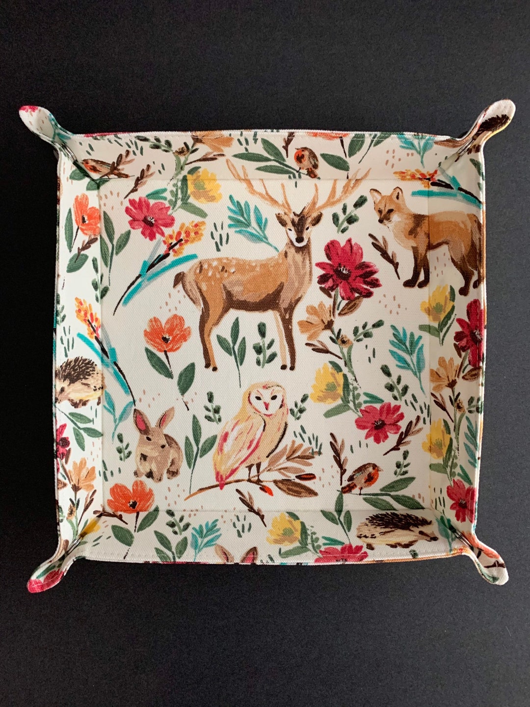 Collapsible Catch-all Fabric Tray - Floral & Fauna - Etsy